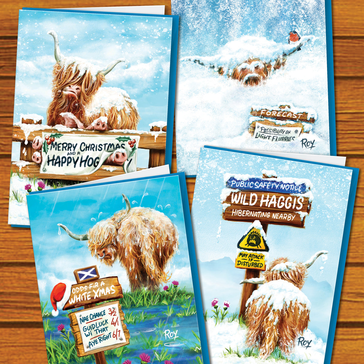 Full Set of 4 "Christmas Coo" Greeting Cards – Roy Anstey Design